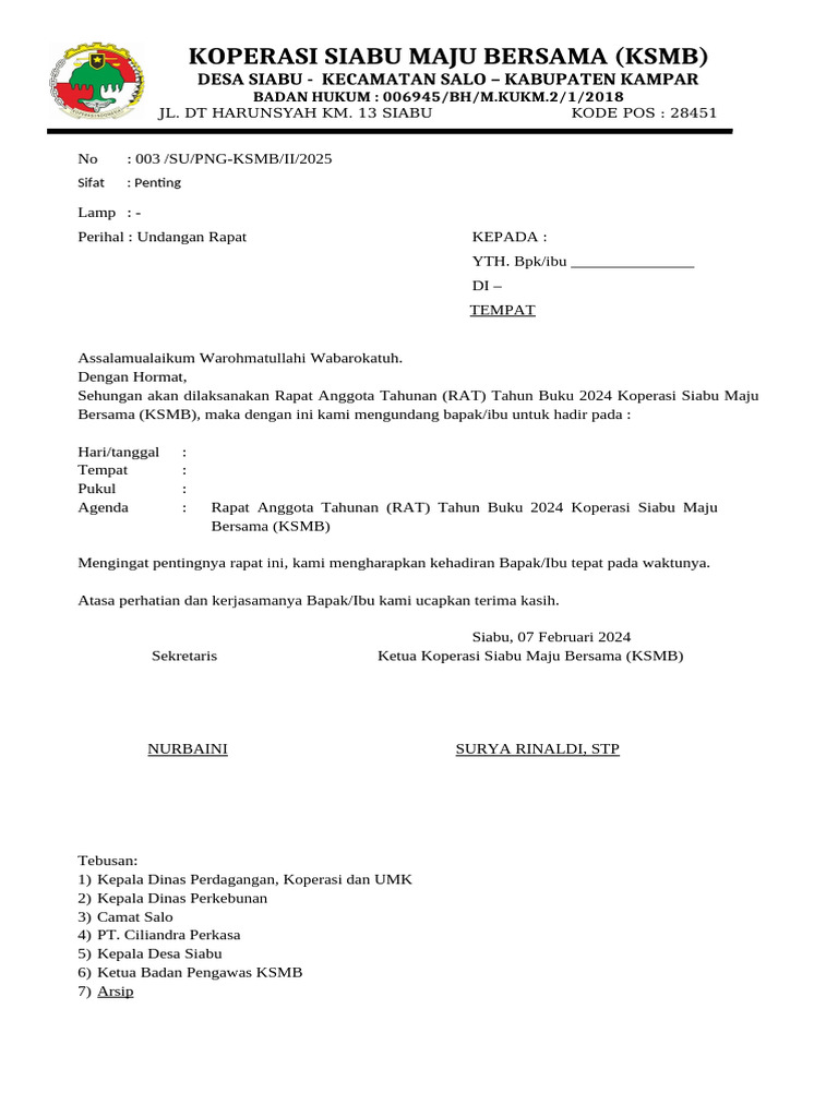 Surat Undangan RAT | PDF