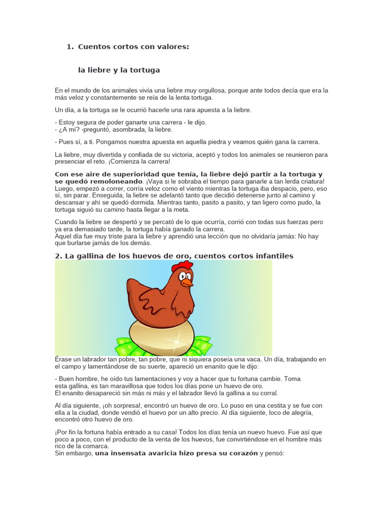 Cuentos Cortos con Valores para Niños | PDF