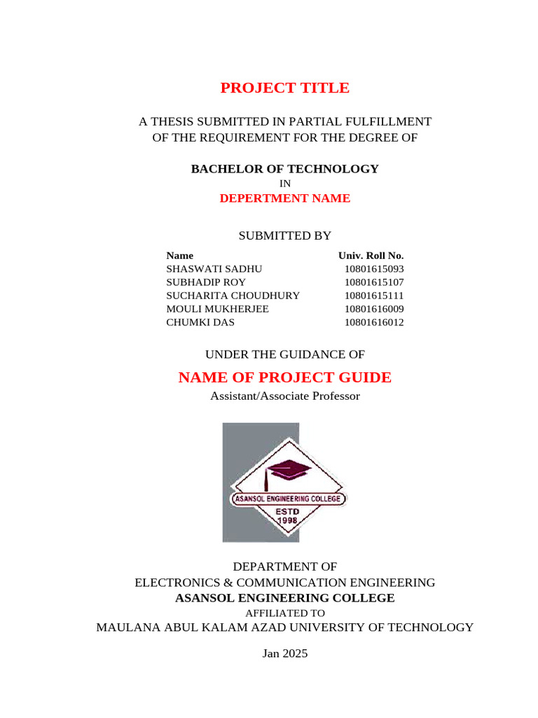 Sample Format UG Project Report | PDF