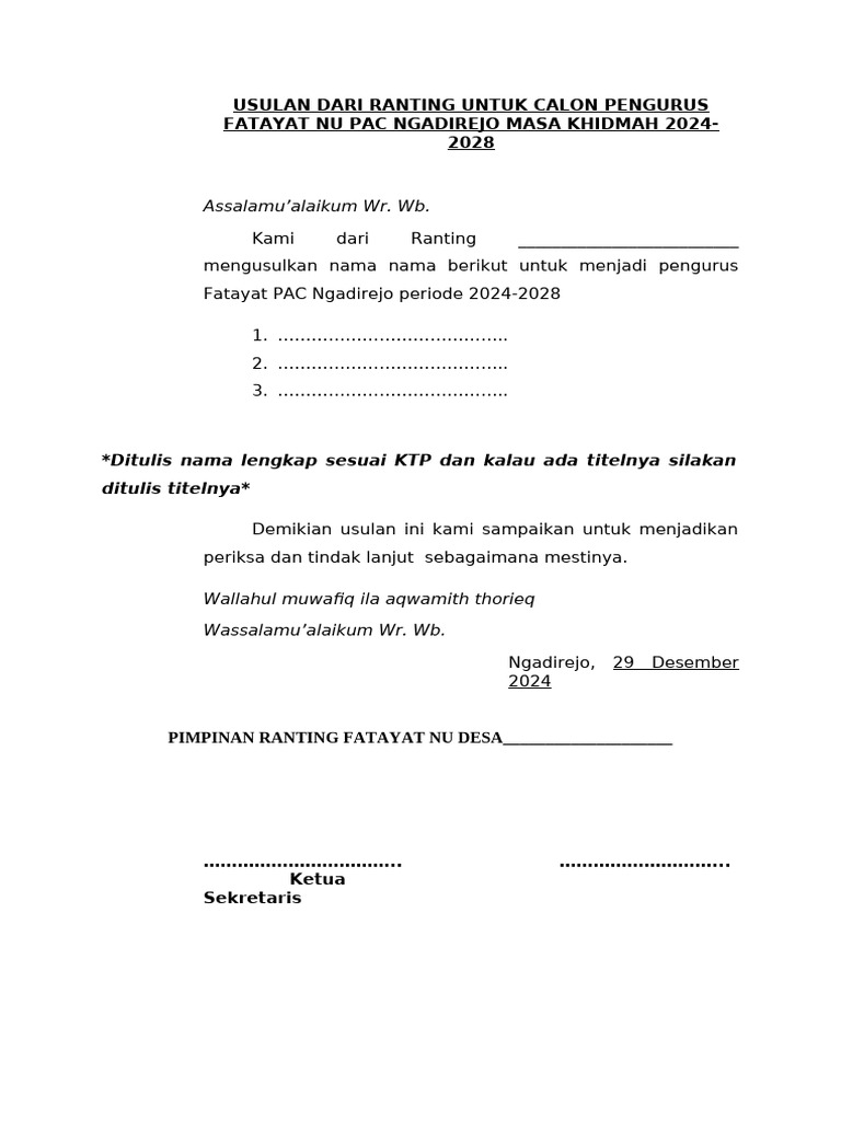 USULAN PENGURUS | PDF