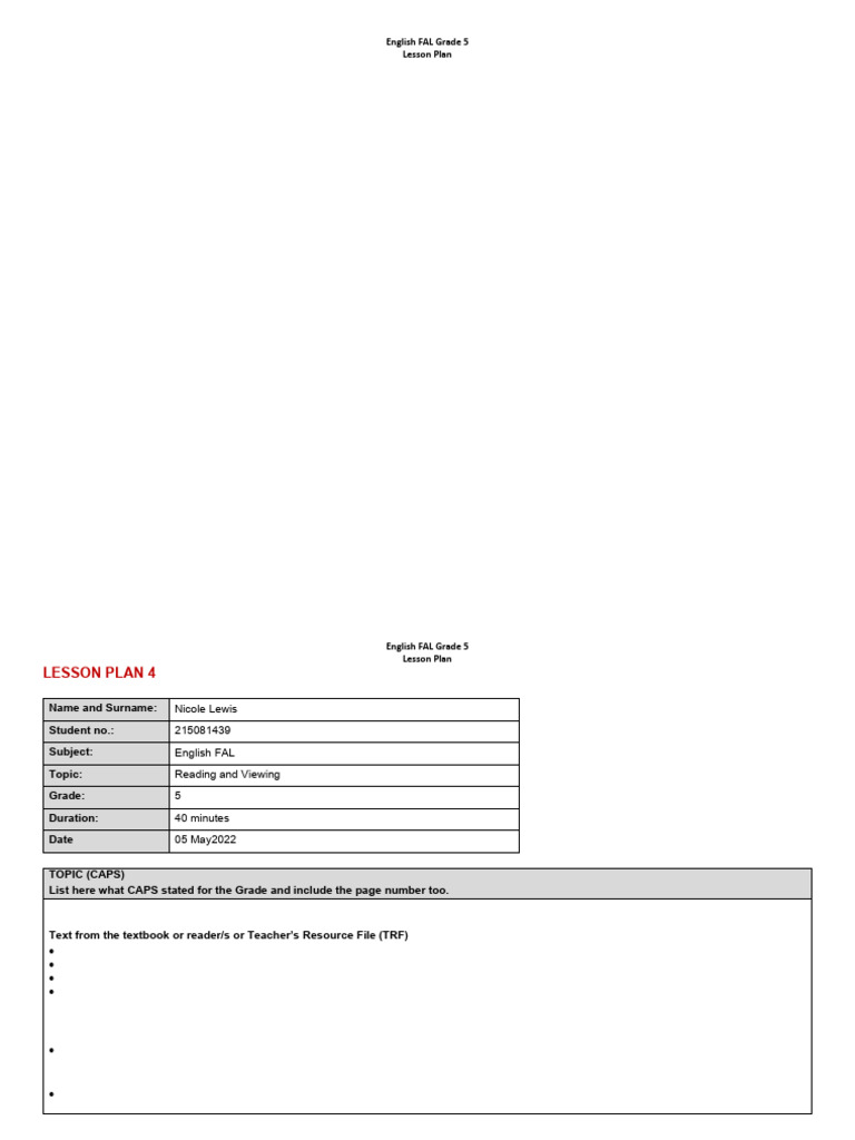 Efal Lesson 4 | PDF | Lesson Plan | Pedagogy
