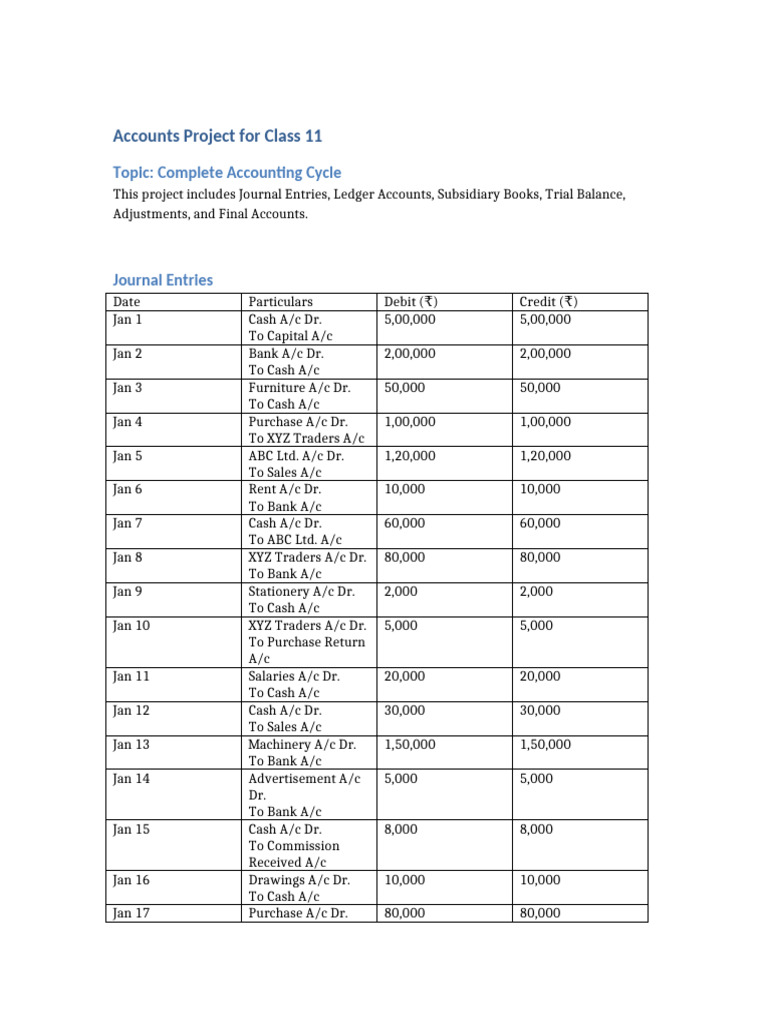Class 11 Accounts Project Complete | PDF | Debits And Credits ...