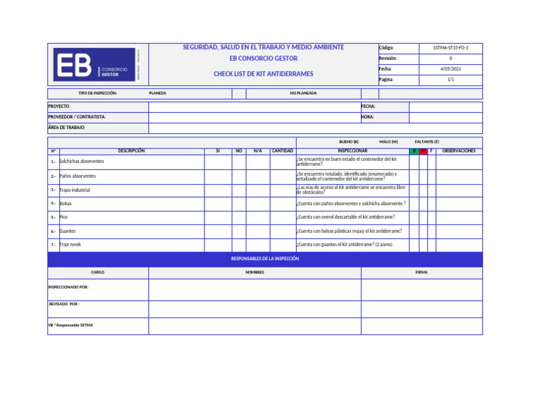 Check List de Kit Antiderrame | PDF Check List de Kit Antiderrame | PDF