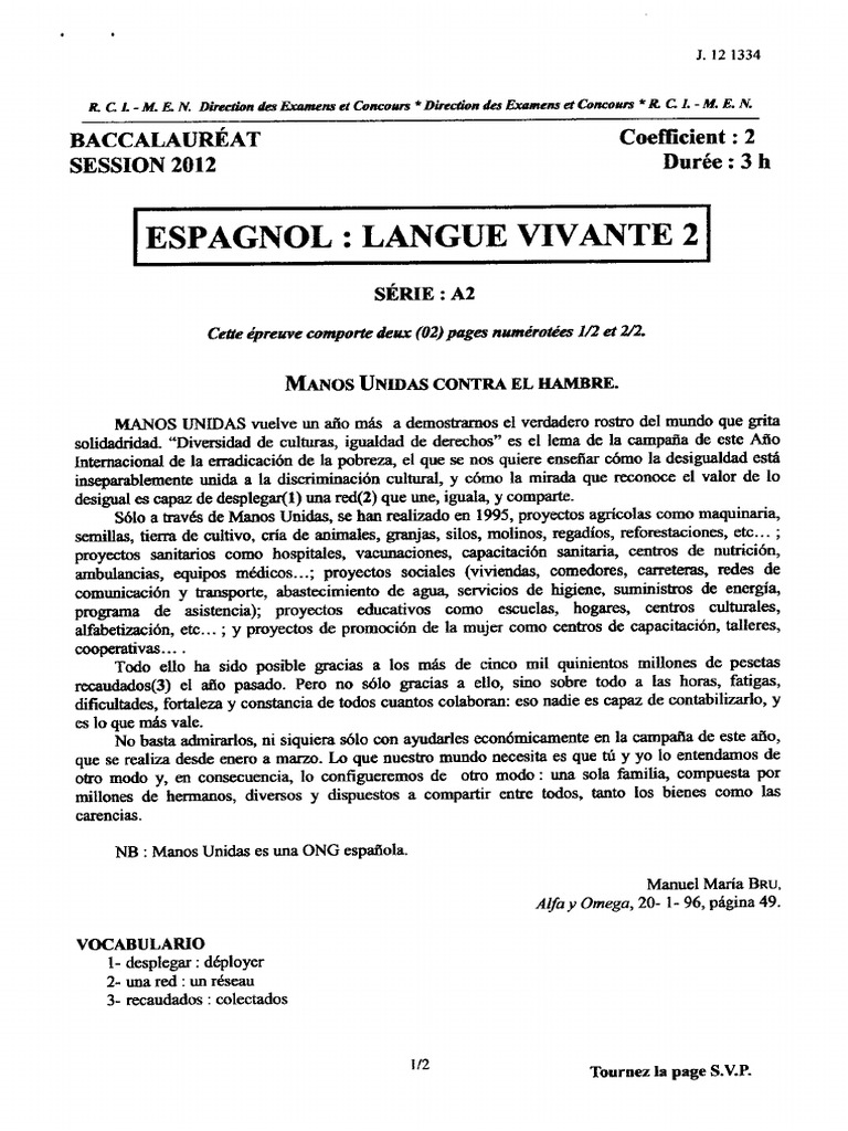 Bac A2 Esp 2012 | PDF