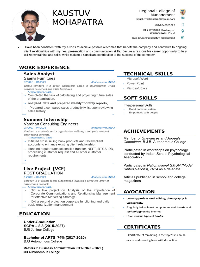 RCM Resume of Kaustuv Mohapatra | PDF | Business