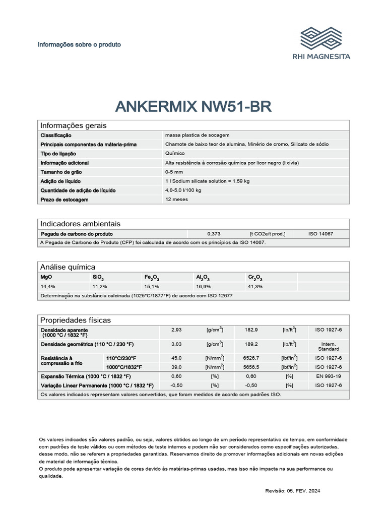 Propriedades do ANKERMIX NW51-BR | PDF | Química | Materiais