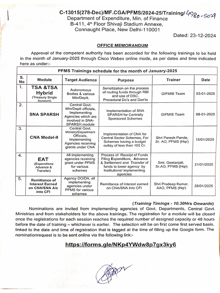 Training Schedule For The Month of January 2025 | PDF