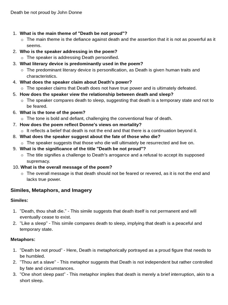 Death Be Not Proud by John Donne - 20241106 - 004451 - 0000 | PDF ...