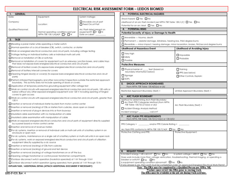 EHS-F-020_Electrical_Risk_Assessment_Form_Rev4 | PDF | Electromagnetism ...