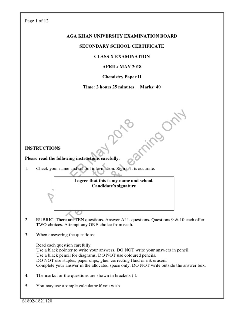 AKU-EB Class X Chemistry Exam 2018 | PDF | Water | Petroleum