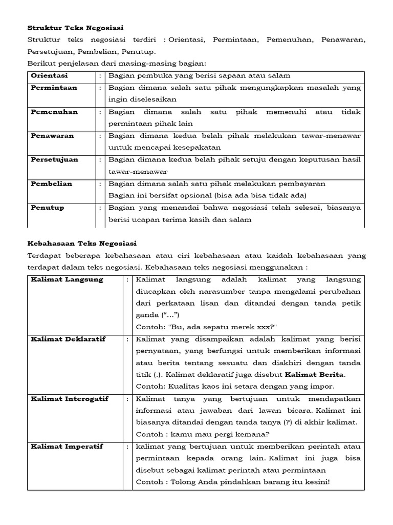 Struktur Teks Dan Kebahasaan Negosiasi | PDF