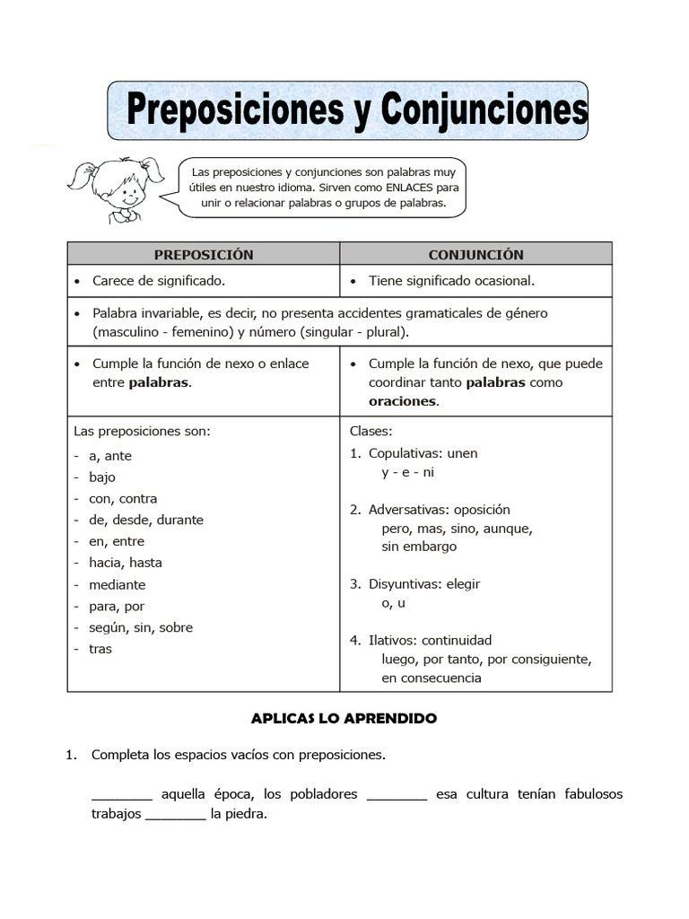 Preposiciones y Conjunciones Básicas | PDF | Lingüística