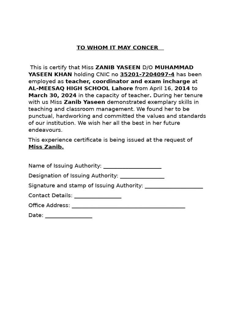 Experience Letter | PDF