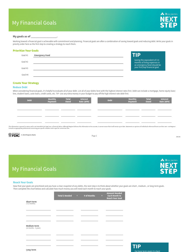 Next Step Worksheet Financial Goals | PDF | Debt | Loans