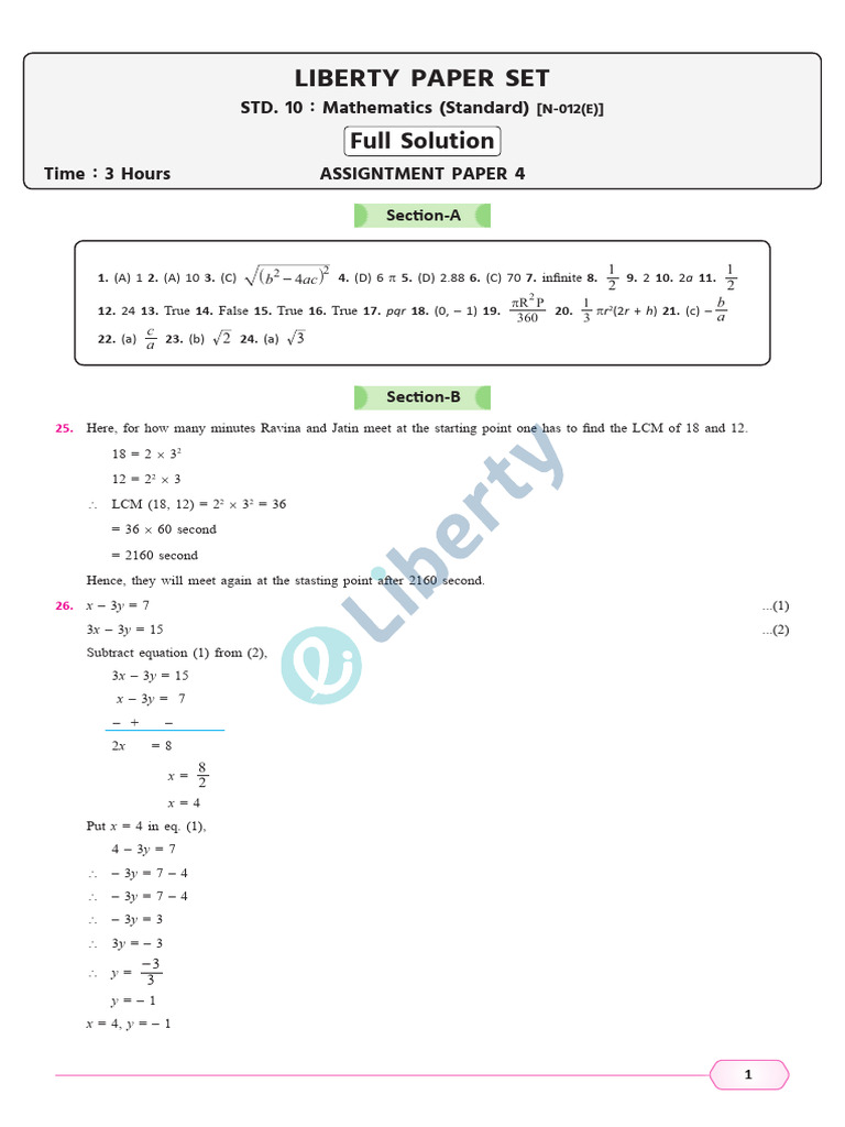 Assignment Paper 4 Liberty Maths (Standard) | PDF | Triangle Geometry ...