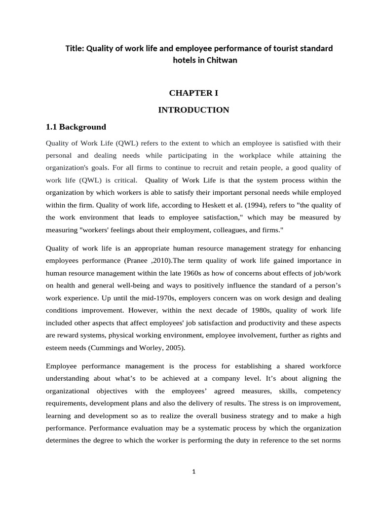 Quality of Work Life and Employee Performance of Hotel Industry of ...