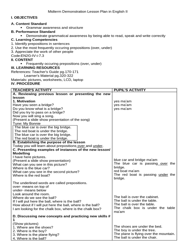 Sample Detailed Plan in English | PDF | English Language | Lesson Plan