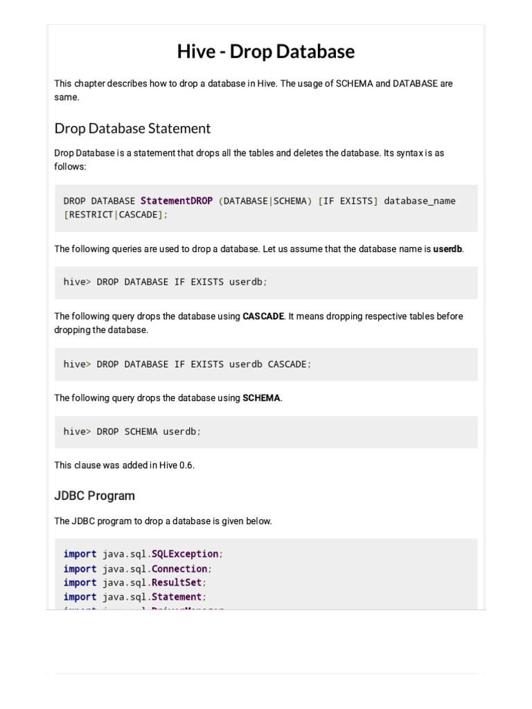 Hive - Drop Database | PDF