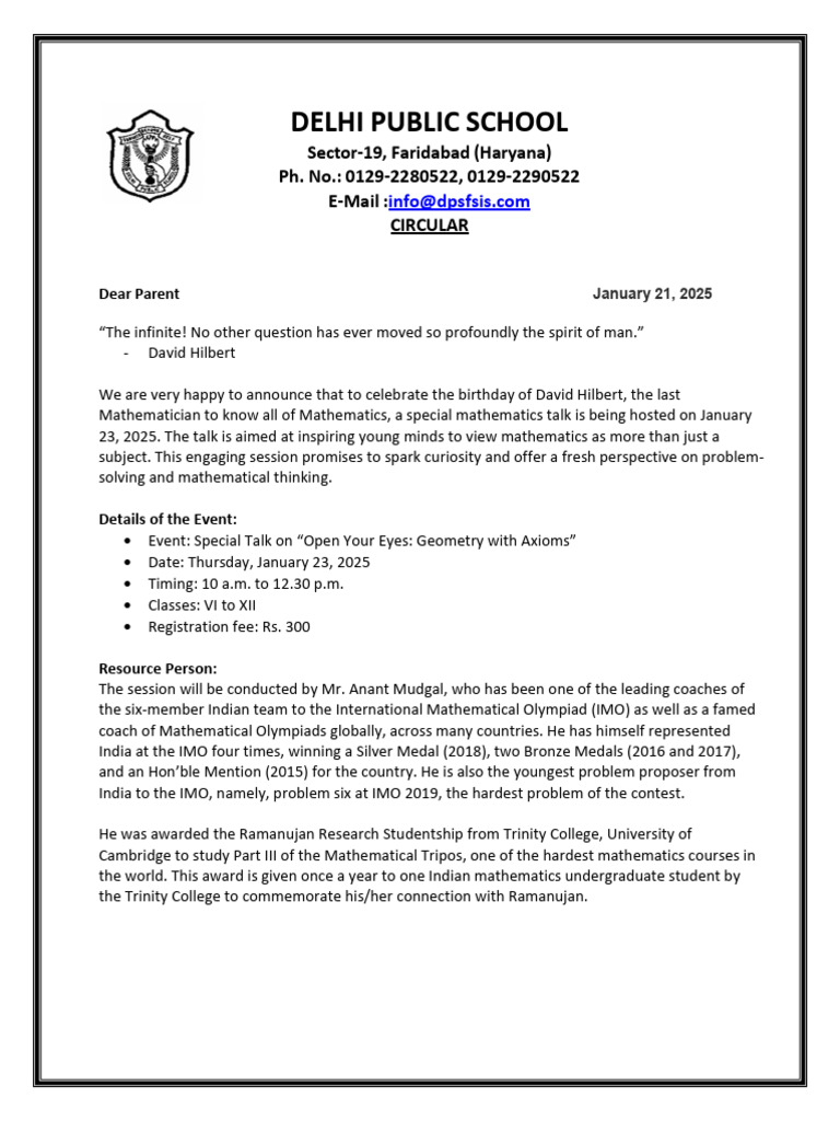 MR Anant Session Circular | PDF | Mathematics | Geometry