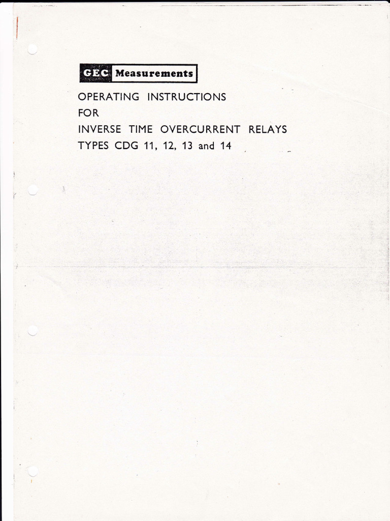 Operating Instructions For Inverse Time Overcurrent Relays Pdf Relay Inductor