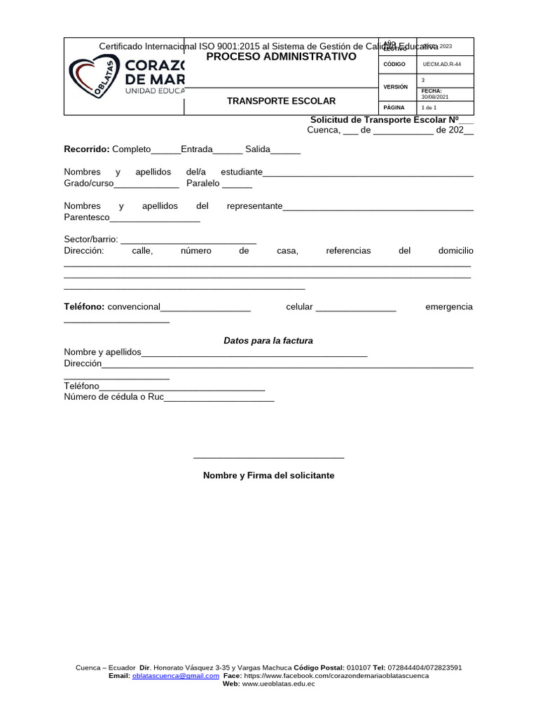 Solicitud de Transporte Escolar | PDF