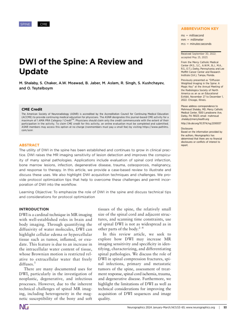 Qwi of The Spine A Review and Update | PDF | Magnetic Resonance Imaging ...