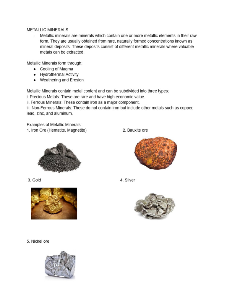 Types and Pros & Cons of Metallic Minerals | PDF