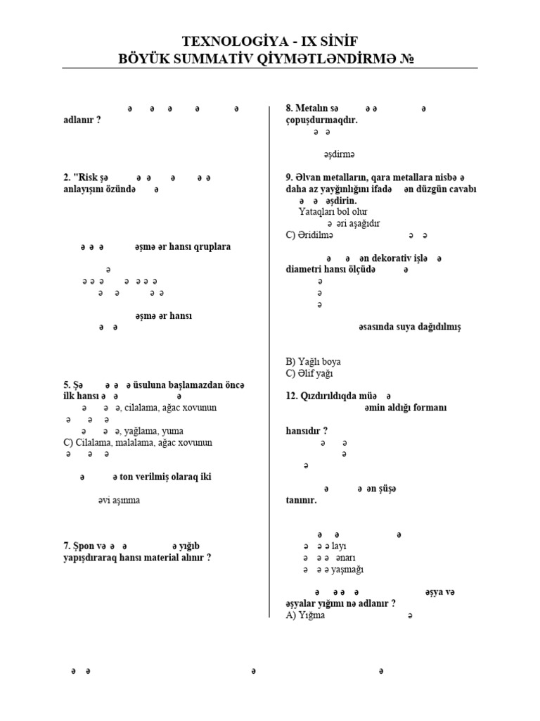 IX Sinif. BSQ 1 | PDF