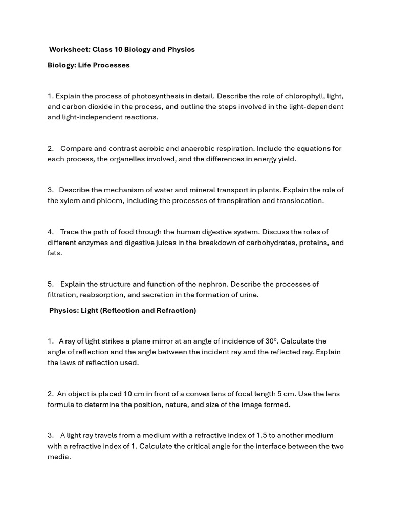 Bio and Phy WS | PDF
