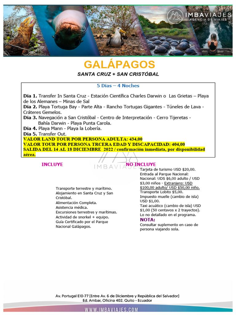 Tour de 5 Días en Galápagos: Santa Cruz y San Cristóbal | PDF | Islas ...