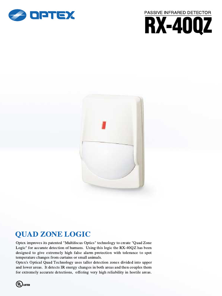 Optex RX 40QZ PIR Detector | PDF | Electromagnetic Radiation | Optics