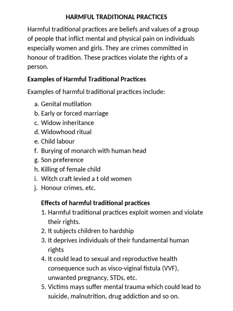 Harmful Traditional Practices Explained | PDF | Illegal Drug Trade ...