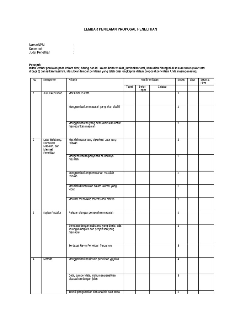 Penilaian Proposal Penelitian | PDF