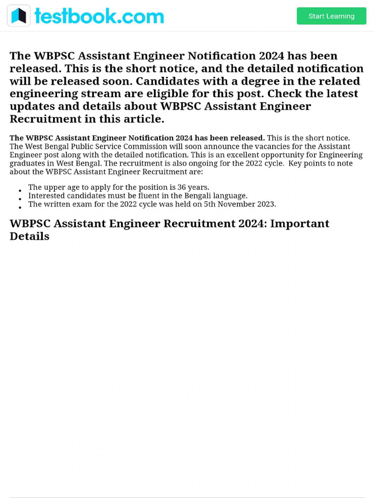 WBPSC Assistant Engineer RecruitmentExam Info | PDF
