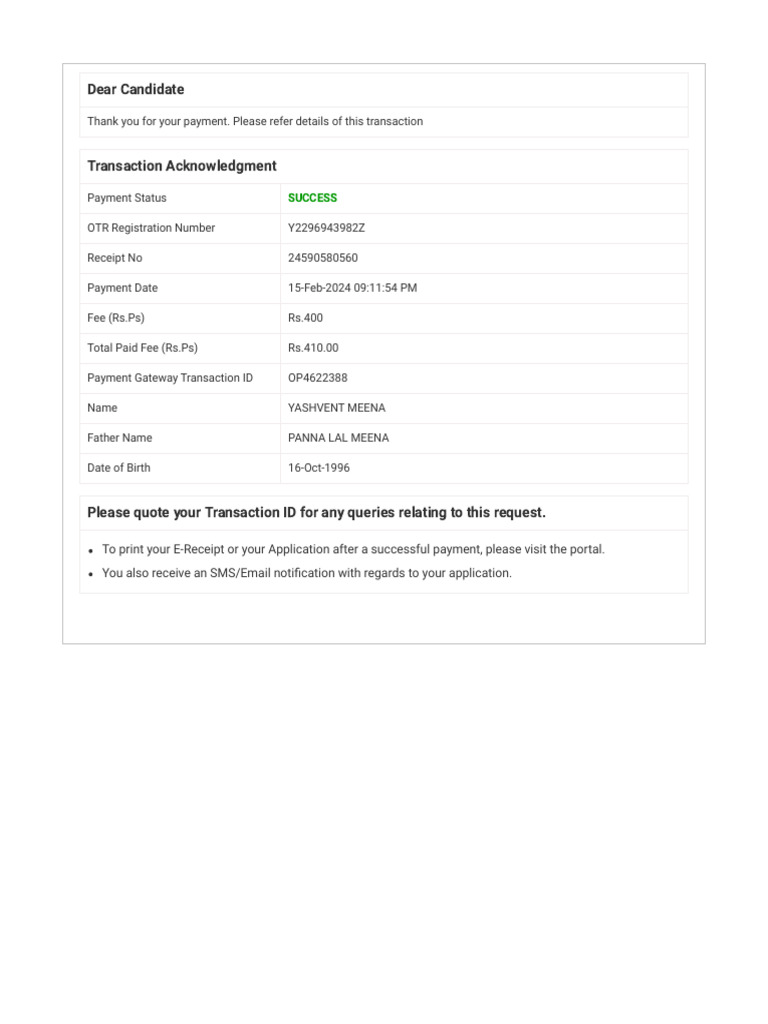 Payment Confirmation for Yashvent Meena | PDF