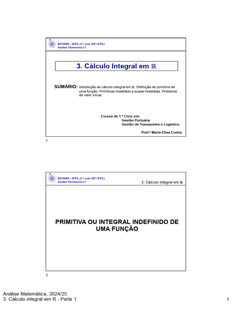 Cálculo Integral em R: Primitivas e Teoremas | PDF | Integrante | Cálculo