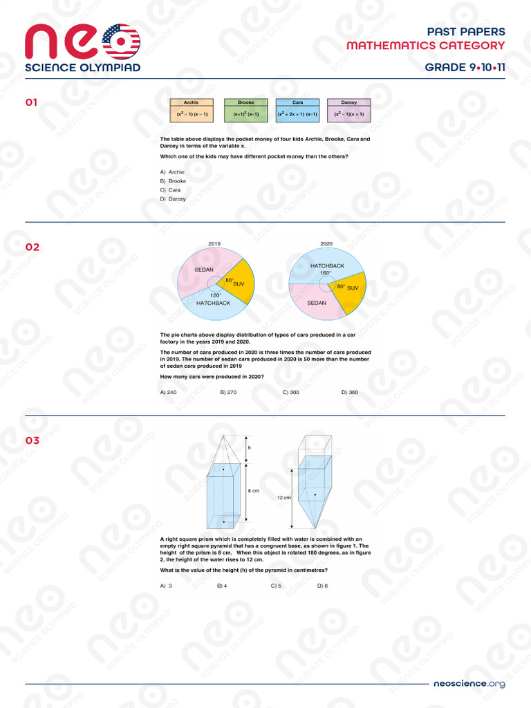 Neo Past Papers Math 9-10-11 | PDF