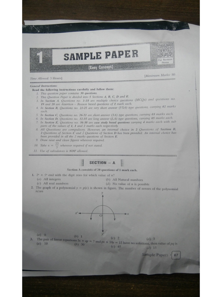 Sample Paper Maths | PDF