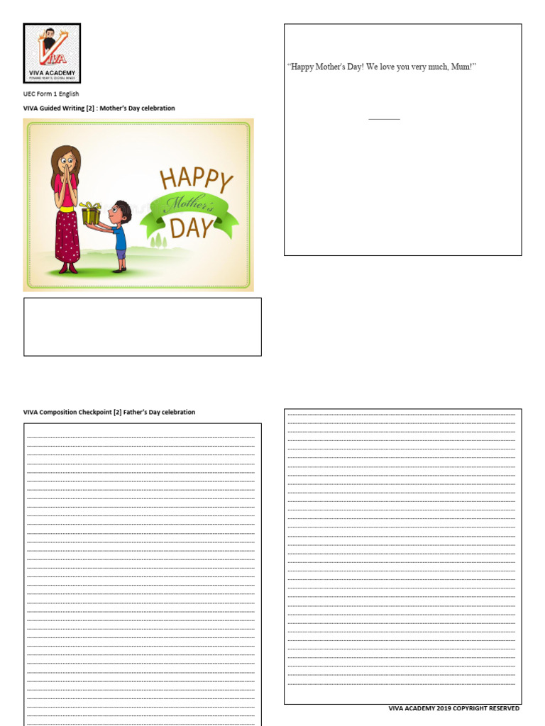 F1 English Guided Writing - Mother's Day Celebration | PDF