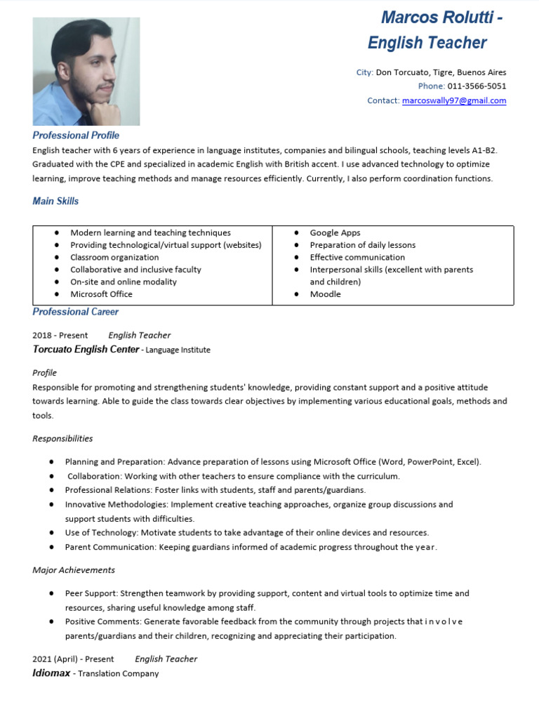 CV Marcos Eg | PDF | Teachers | Collaboration