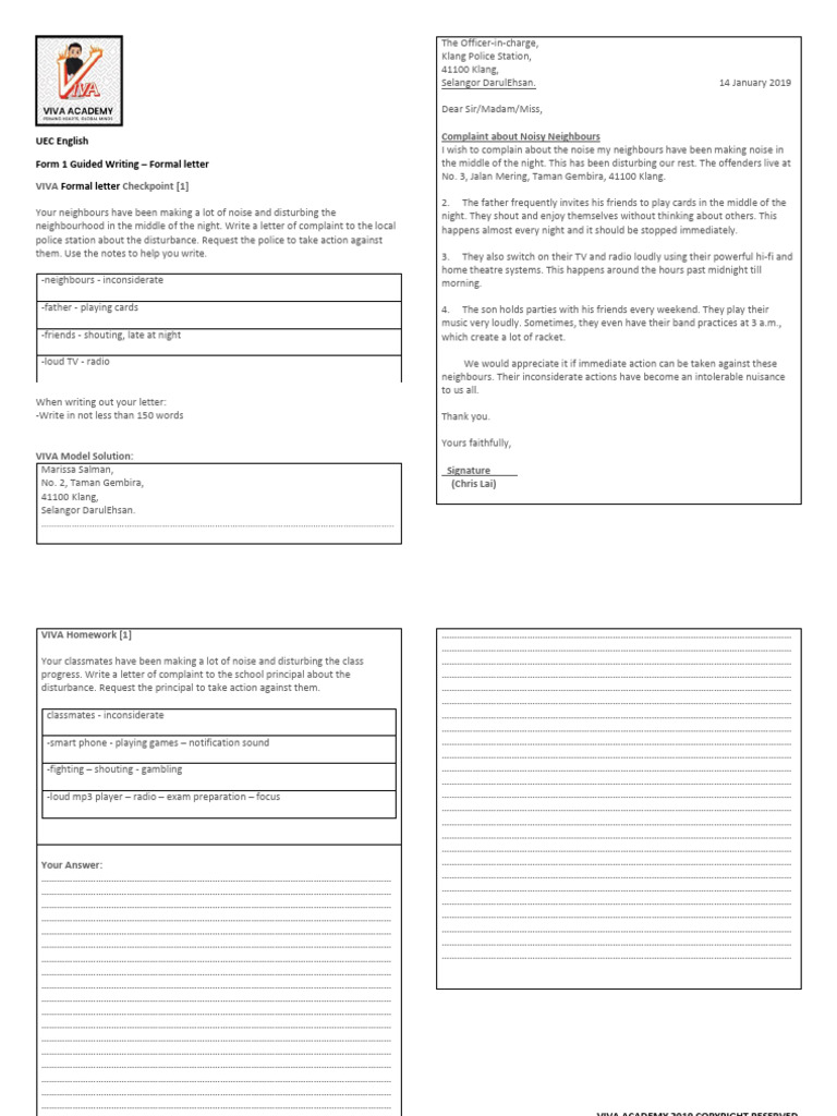 F1 English Guided Wtiting - Formal Letter | PDF