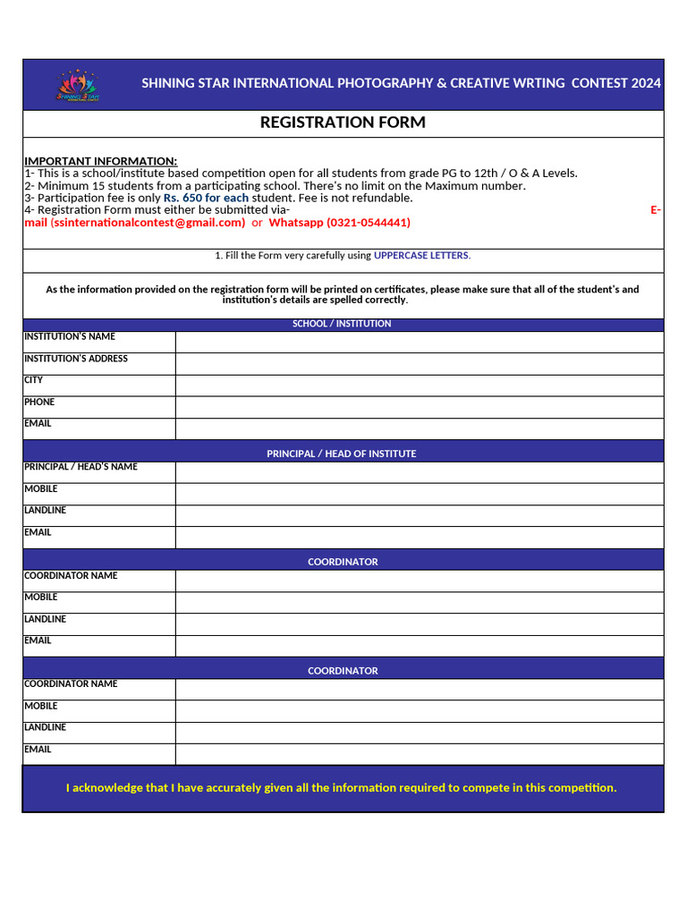 2024 Photography & Writing Contest Form | PDF