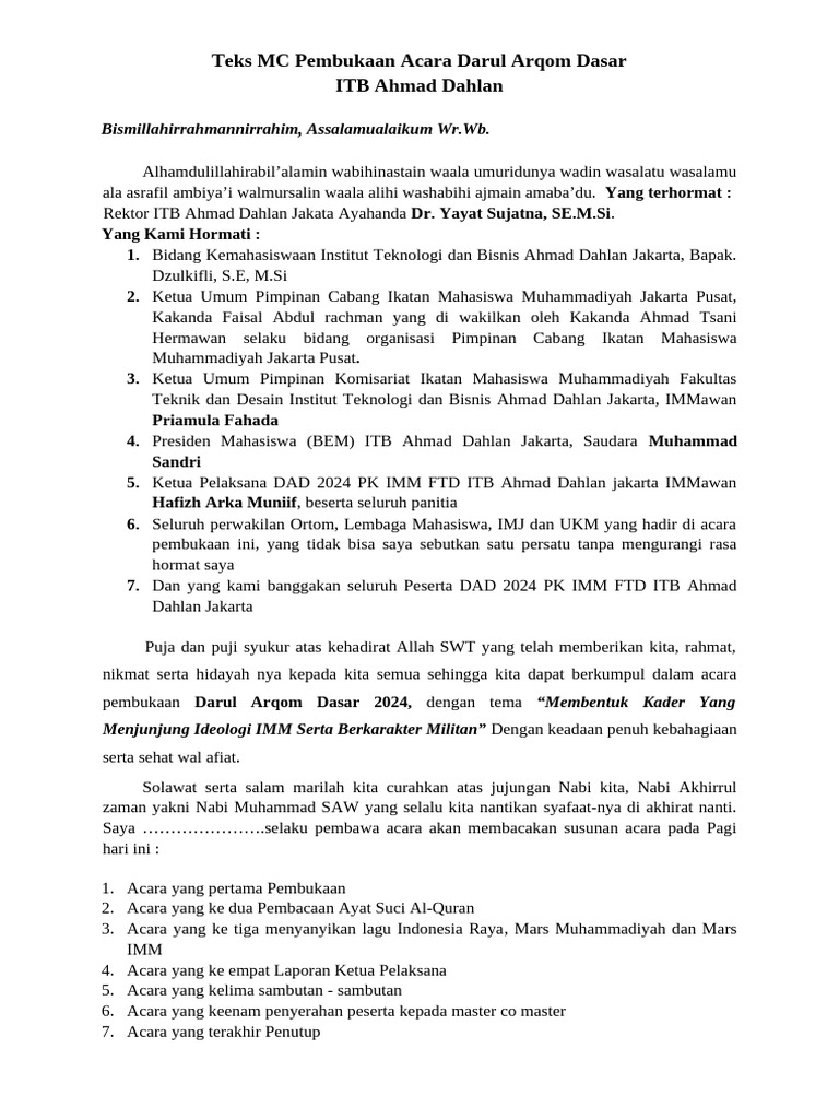 Teks MC Pembukaan | PDF