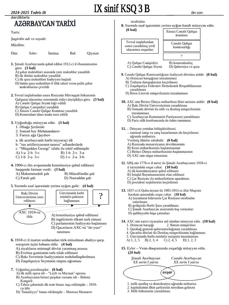 IX sinif Az. tarixi ksq 3 B+ | PDF