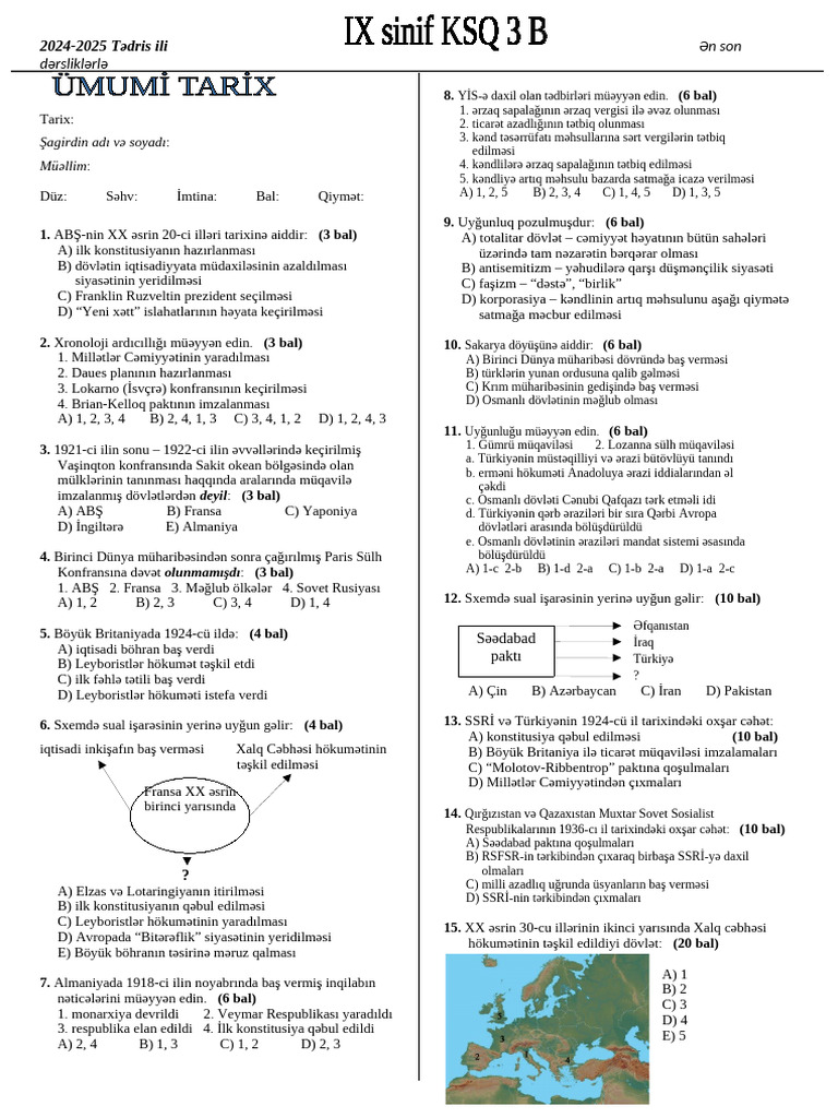 IX Sinif Ümumi Tarix KSQ 3 B+ | PDF