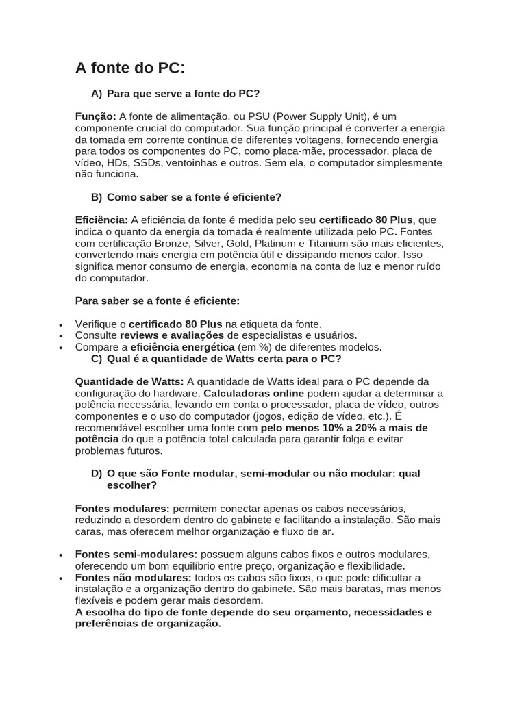 Guia Completo sobre Fontes de PC | PDF | Informática