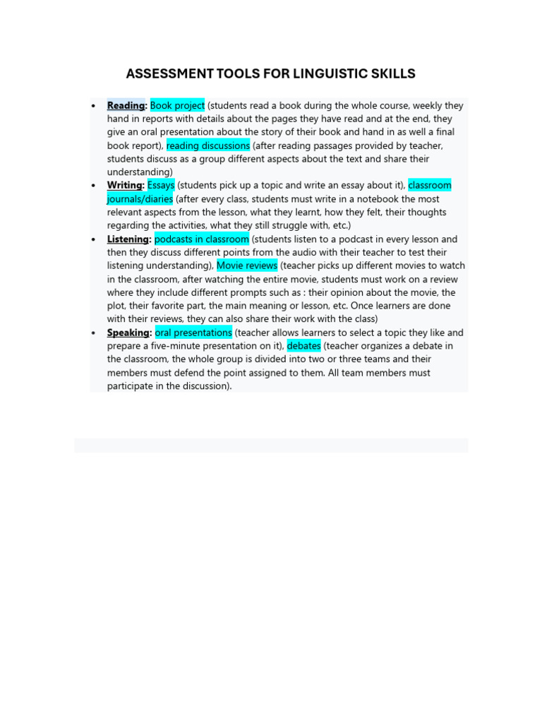 Linguistic Skills Assessment Tools | PDF