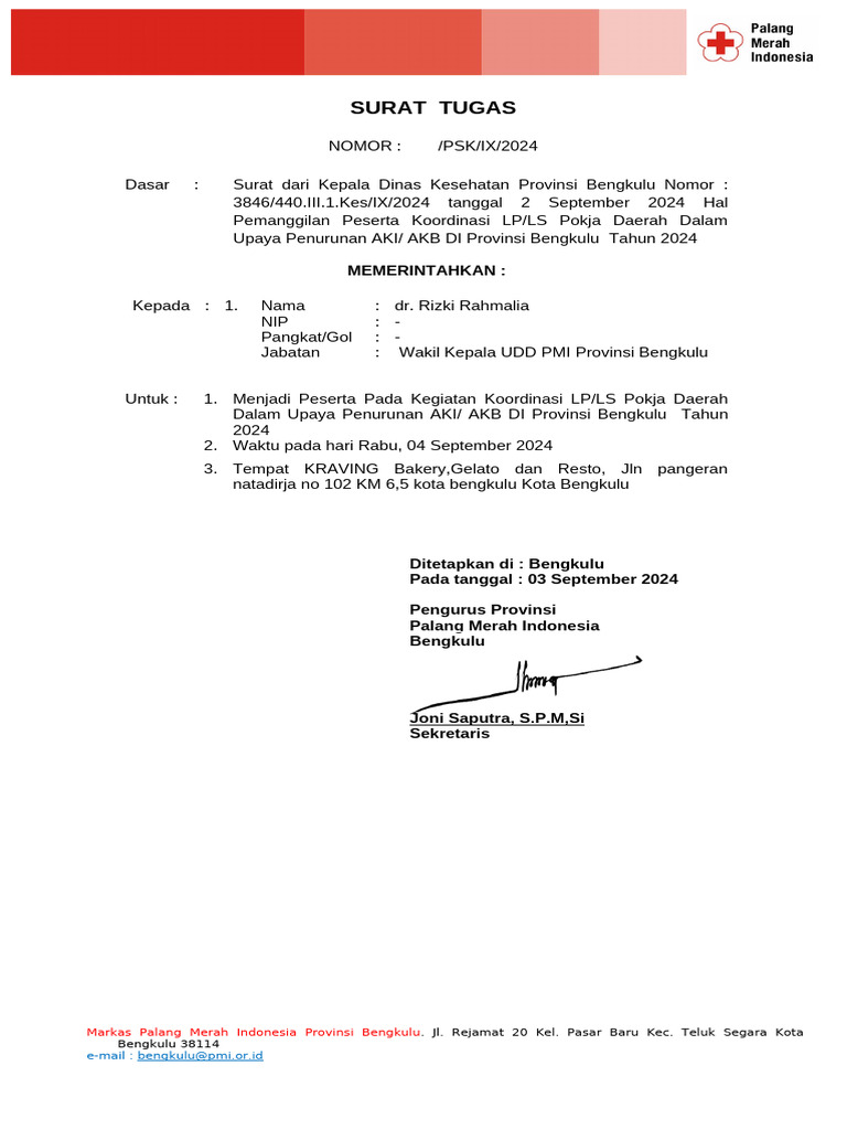 surat tugas dr. Rizki | PDF