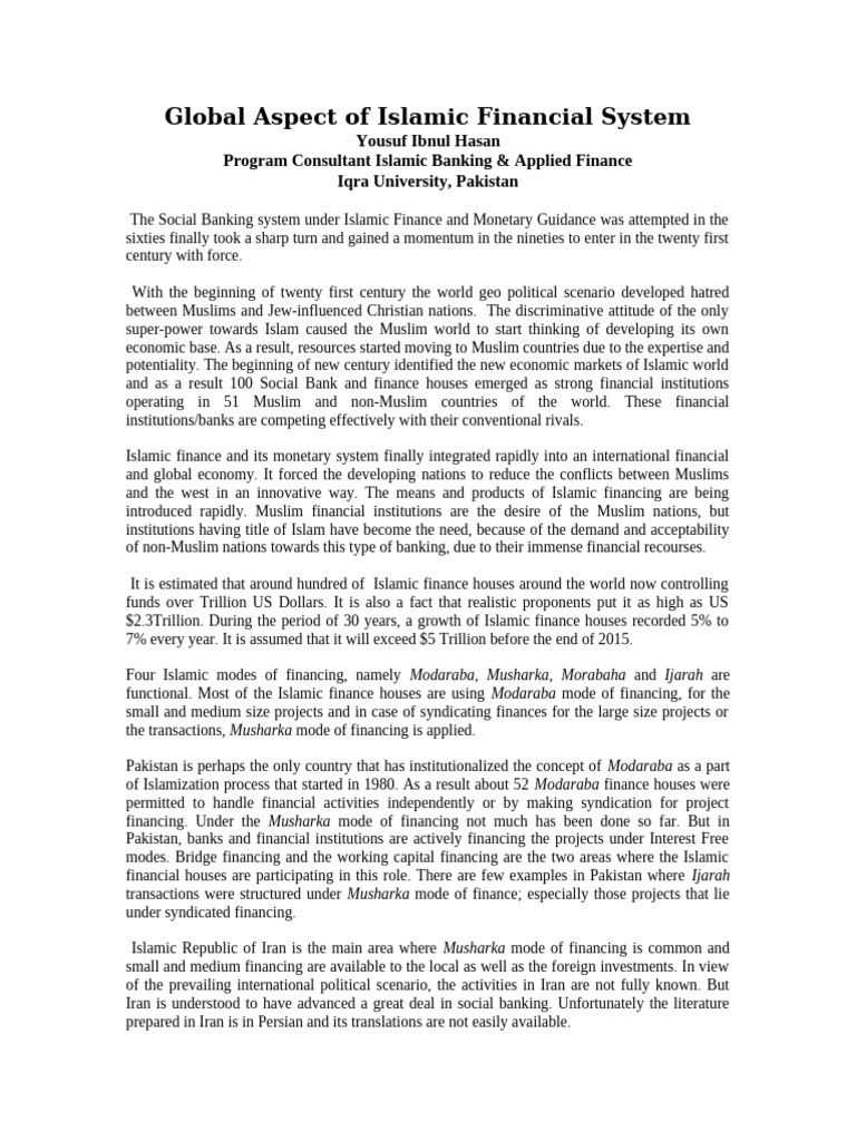 Global Aspect of Islamic Financial Syste | PDF | Islamic Banking And ...