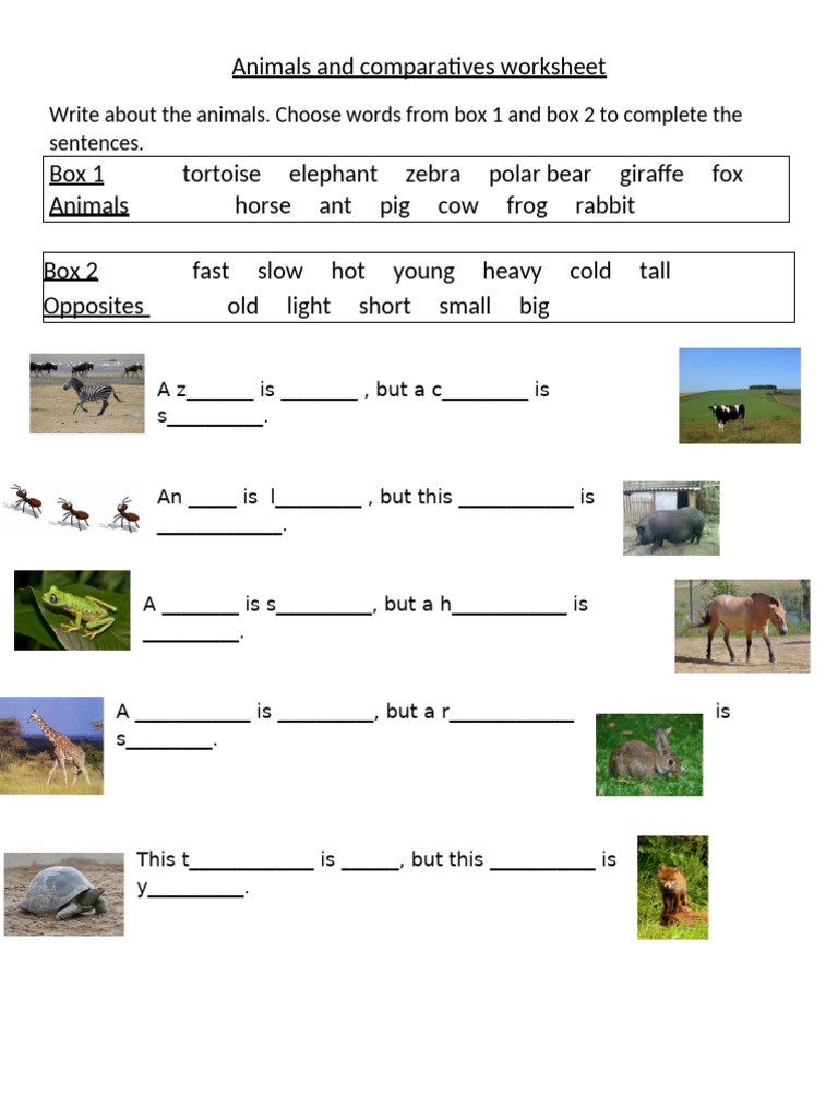 Animal Opposites Worksheet | PDF